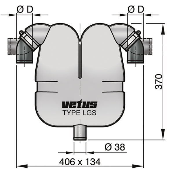 Vetus LGS5038 - Exhaust gas separator with 50mm conns. & 38 mm drain ...